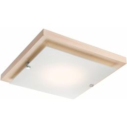 Licht-Erlebnisse - Flache Deckenlampe Holz Glas 30 cm quadratisch E27 Deckenleuchte Wohnzimmer Flur - Weiß