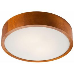 Licht-Erlebnisse - Runde Deckenlampe Holz Glas Ø37cm blendarm wohnlich Wohnzimmer - Holz rustikal