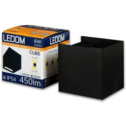 Led Line - ledom Außenwandleuchte cube led 2x3W (6W) 3000K Warmweiß 450lm IP54 Wasserdicht Strahler Up Down Würfel Lampe für Außen & Innen Schwarz