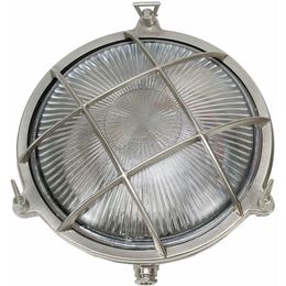 Licht-Erlebnisse Wandlampe Außen Echt-Messing Ø24cm IP64 Maritim - Nickel matt, Klar/Transparent