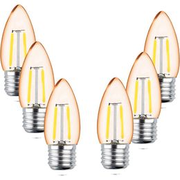 Forever Light - E27 2W led Filament Kerze Lampe Vintage Glühbirne 180 lm Warmweiß 2200K C35 Gold 6x Stück