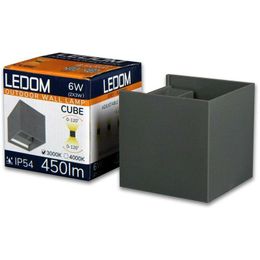 Led Line - ledom Außenwandleuchte cube led 2x3W (6W) 4000K Neutralweiß 450lm IP54 Wasserdicht Strahler Up Down Würfel Lampe für Außen & Innen Grau