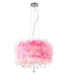 Inspired Diyas - Ibis - Deckenanhänger mit Pink Feather Shade 3 Licht poliert Chrom, Kristall