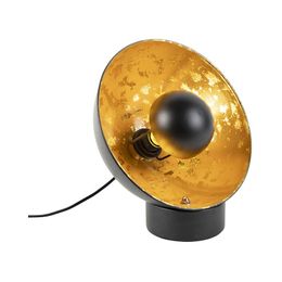 Qazqa - Industrielle Tischlampe schwarz mit goldener Innenseite - Magna Eglip - Schwarz