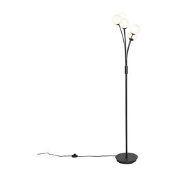 Qazqa - Moderne Stehlampe schwarz mit Opalglas 5-flammig - Athens - Weiß
