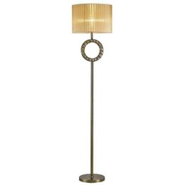 Inspired Diyas - Florence - Runde Stehlampe mit weichem Bronzeschirm 1 Licht Antik Messing, Kristall