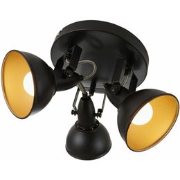 Retro Deckenleuchte Spotleuchte Briloner leuchten soft, 40 w, IP20, schwarz-gold, Metall, exkl. 3x E14, ø 21 cm