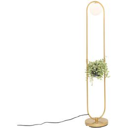 Qazqa Art Deco Stehlampe Gold mit weißem Glas - Isabella - Gold/Messing