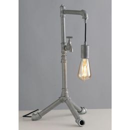 Luce Design Große led Tischlampe in Industrial Wasserrohr Optik, Grau antik