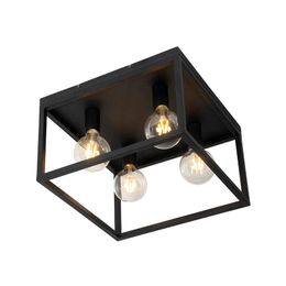 Qazqa - Industrielle Deckenlampe schwarz 40 cm 4-flammig - Cage - Schwarz