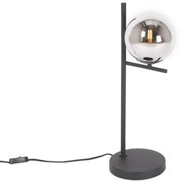 Qazqa Art-Deco-Tischlampe in Schwarz und Rauchglas – Flore - Schwarz