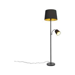 Qazqa Klassische Stehlampe schwarz mit Gold und Leselicht - Retro - Schwarz