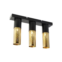 Qazqa Industrielle Deckenlampe schwarz mit goldenem länglichem 3-Licht - Raspi - Gold/Messing