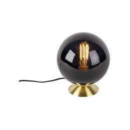 Qazqa - Art Deco Tischlampe Messing mit schwarzem Glas - Pallon - Schwarz