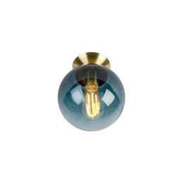 Qazqa Art Deco Deckenleuchte messing mit ozeanblauem Glaslampenschirm - Pallon - Blau