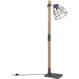 Qazqa Industrielle Stehlampe dunkelgrau mit Holz - Arthur - Dunkelgrau