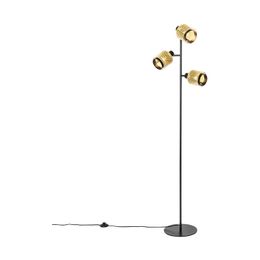 Qazqa - Industrielle Stehlampe schwarz mit goldenen 3 Lichtern - Kayden - Gold/Messing
