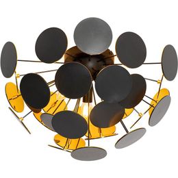 Qazqa Design-Deckenleuchte schwarz mit Gold 54 cm 3-flammig – Cerchio - Schwarz
