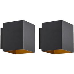 Qazqa 2er-Set Design-Wandleuchten schwarz und gold quadratisch - Sola - Schwarz