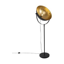 Qazqa Industrie Stehlampe schwarz 50 cm mit Gold verstellbar - Magnax - Schwarz