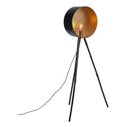 Qazqa - Vintage Stehlampe auf Bambusstativ schwarz mit Gold - Fass - Schwarz