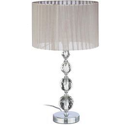 Relaxdays - Nachttischlampe Kristall, Tischleuchte Kugel, Tischlampe grau, Schirm, hbt: 53 x 29,5 x 29,5 cm, klar/silber