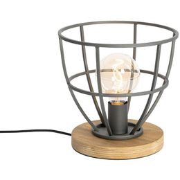Qazqa - Industrielle Tischlampe dunkelgrau mit rundem Holz - Arthur - Dunkelgrau