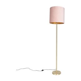 Qazqa - Romantische Stehlampe Messing mit rosa Schirm 40 cm - Simplo - Rosa
