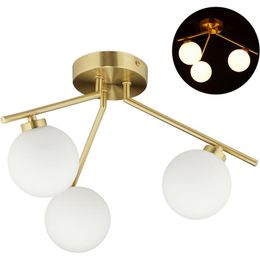 Deckenlampe globi, 3-flammig, G9 Fassung, Kugeln aus Milchglas, Midcentury Lampe, h x d: 24,5 x 36 cm, gold - Relaxdays