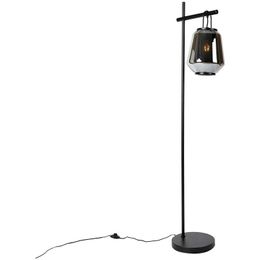 Qazqa Art Deco Stehlampe schwarz mit Rauchglas - Kevin - Grau