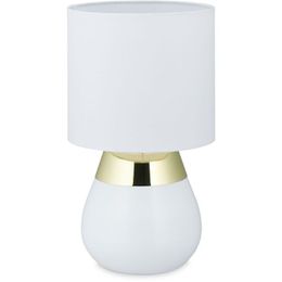 Tischlampe, ovale Nachttischlampe mit Touch, h x d: 33 x 18 cm, E14, Tischleuchte mit Stoffschirm, weiß/gold - Relaxdays