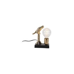 Qazqa Art Deco Tischlampe schwarz mit Gold 23 cm - Pajaro - Gold/Messing