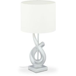 Relaxdays - Tischlampe modern, elegantes Design, Tischleuchte Stoffschirm, E27, Designerlampe HxD: 50x25 cm, silber/weiß