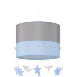 Hängelampe Kinderzimmer, Himmel-Motiv, hd: 160x35 cm, Pendelleuchte mit hängenden Sternen & Wolken, blau/grau - Relaxdays