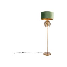 Qazqa - Vintage goldene Stehlampe mit grünem Samtschirm - Botanica - Grün