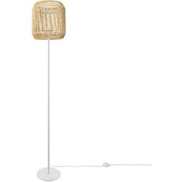 Paco Home - Stehlampe Modern Wohnzimmer Schlafzimmer Rattan Optik Boho Korb Stehleuchte E27 Einbeinig Weiß, Natur (Ø28 cm)