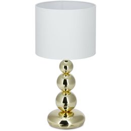 Tischlampe Gold, runder Lampenschirm, originelles Design, E27, Nachttischlampe, HxD: 50 x 25 cm, weiß/gold - Relaxdays