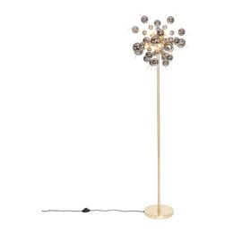 Qazqa Design Stehlampe Messing mit Rauchglas 8-flammig - Explode - Gold/Messing
