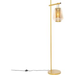 Qazqa Art Deco Stehlampe Gold mit Bernsteinglas - Kevin - Gold/Messing