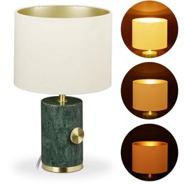 Tischlampe Marmor, Stoffschirm, dimmbar, E14, Tischleuchte Wohnzimmer, h x d: 34,5 x 21 cm, grün/gold/beige - Relaxdays