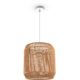 Pendelleuchte Esstisch Hängelampe Esszimmer Lampe E27 Papier Boho Rattan Pendelleuchte - Weiß, Natur (Ø28cm) - Paco Home