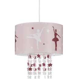 Hängelampe für Mädchen, Kinderlampe m. Ballerina Motiv, Pendelleuchte m. Stern-Mobile f. Kinderzimmer, rosa - Relaxdays