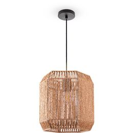 Paco Home - Pendelleuchte Esstisch Papier Boho Hängelampe Esszimmer Lampe E27 Rattan Pendelleuchte - Schwarz, Natur (Ø24cm)