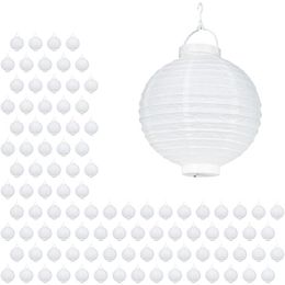 Relaxdays 100 x LED Lampions weiß, batteriebetrieben, Lampion Set für Draußen & Drinnen, zum Aufhängen, Papierlaterne, Ø 20cm, white
