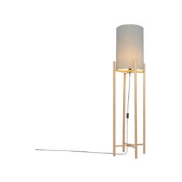 Qazqa - Land Stehlampe Holz mit grauem Schirm - Lengi - Grau