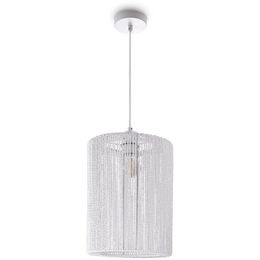 Paco Home Pendelleuchte Esstisch Papier Boho Hängelampe Esszimmer Lampe E27 Rattan Pendelleuchte - Weiß, Weiß (Ø25cm)