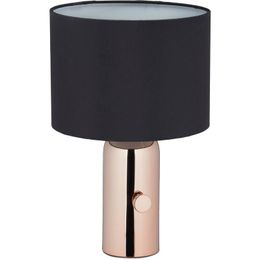 Nachttischlampe, dimmbar, HxD 34 x 22 cm, Stoffschirm, E14, Baumwolle, Metall, Tischleuchte, schwarz/roségold - Relaxdays