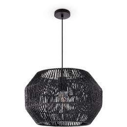 Paco Home - Pendelleuchte Esstisch Papier Boho Hängelampe Esszimmer Lampe E27 Rattan Pendelleuchte - Schwarz, Schwarz (Ø35cm)