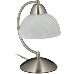 Relaxdays - Tischlampe Touch, Retro Design, E14-Fassung, dimmbare Nachttischlampe, Glas & Eisen, hbt 25x15x19 cm, silber