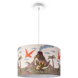 Paco Home - Pendelleuchte Kinderzimmer Deckenlampe Stoff Lampenschirm Rund Dschungel Pendelleuchte - Weiß, Design 3 (Ø45,5 cm)